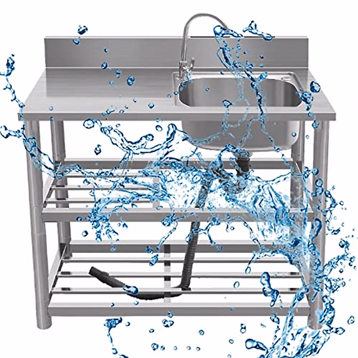 Commercial Sink Single Bowl Utility Sink Stainless Steel Freestanding Sink with Workbench and Storage Shelves with Drainer Unit and Tap for Kitchen Restaurant Farmhouse Laundry. (Color : Cold alone R