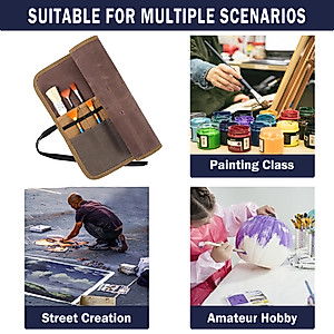 Kaaltisy Artist Brush & Pencil Holder Case, Portable Paintbrush Storage Roll with Tie Rope & 2-Layer Slots - Heavy Duty 16OZ Waxed Canvas Paintbrush Roll | Brown