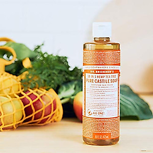 Dr. Bronner’s - Pure-Castile Liquid Soap (Tea Tree, 16 ounce, 2-Pack) - Made with Organic Oils, 18-in-1 Uses: Acne-Prone Skin, Dandruff, Laundry, Pets and Dishes, Concentrated, Vegan