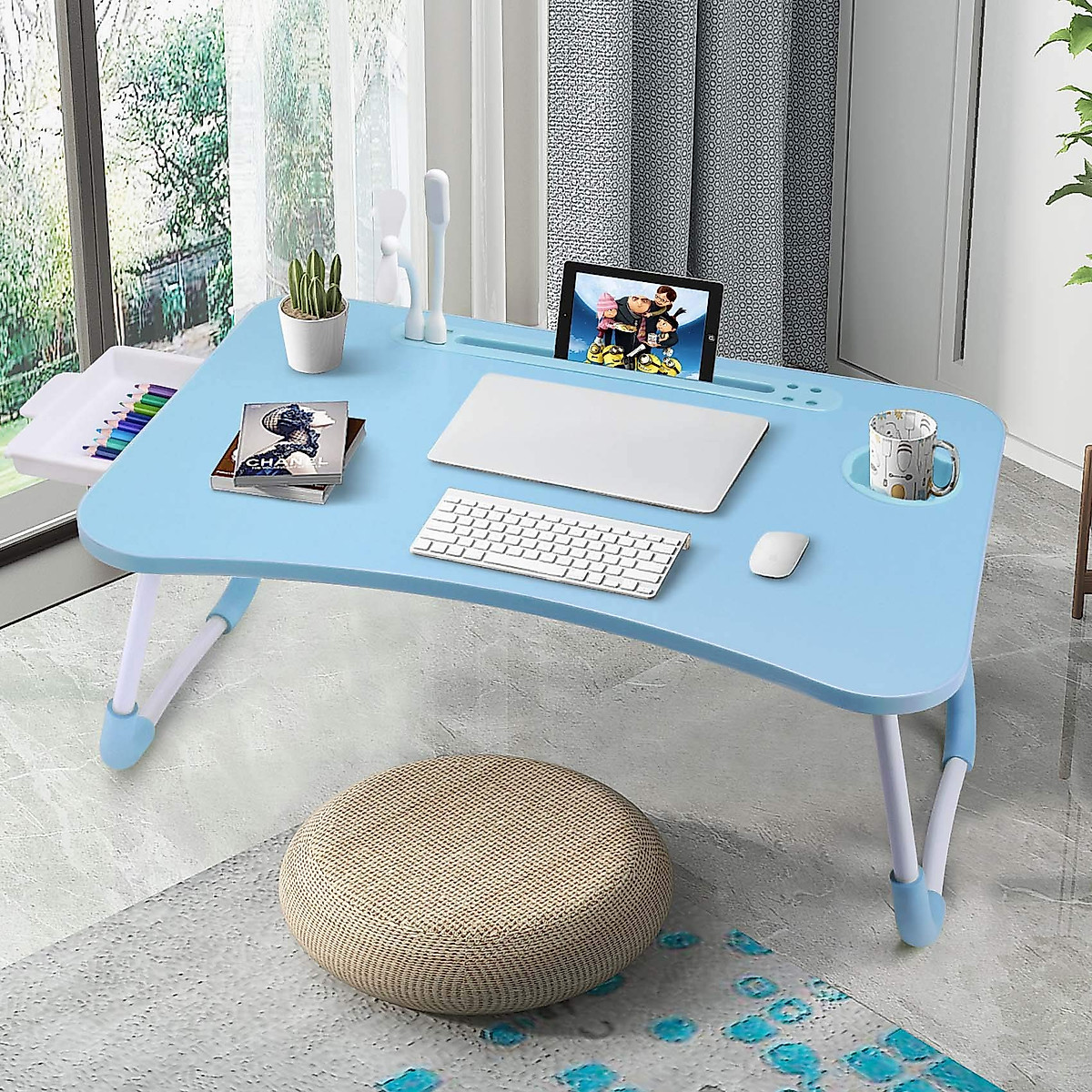 Slendor Laptop Desk Laptop Bed Stand Foldable Laptop Table Folding Breakfast Tray Portable Lap Standing Desk Reading and Writing Holder with Drawer