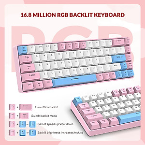 ZIYOU LANG RK-T8 Wired 65% Mechanical Gaming Keyboard with RGB LED Backlit Anti-ghosting TKL Mini 68 Key Custom Coiled C to A Cable Tactile Blue Switch for PS4 PS5 Xbox PC Mac Gamer(Pink/White/Blue)