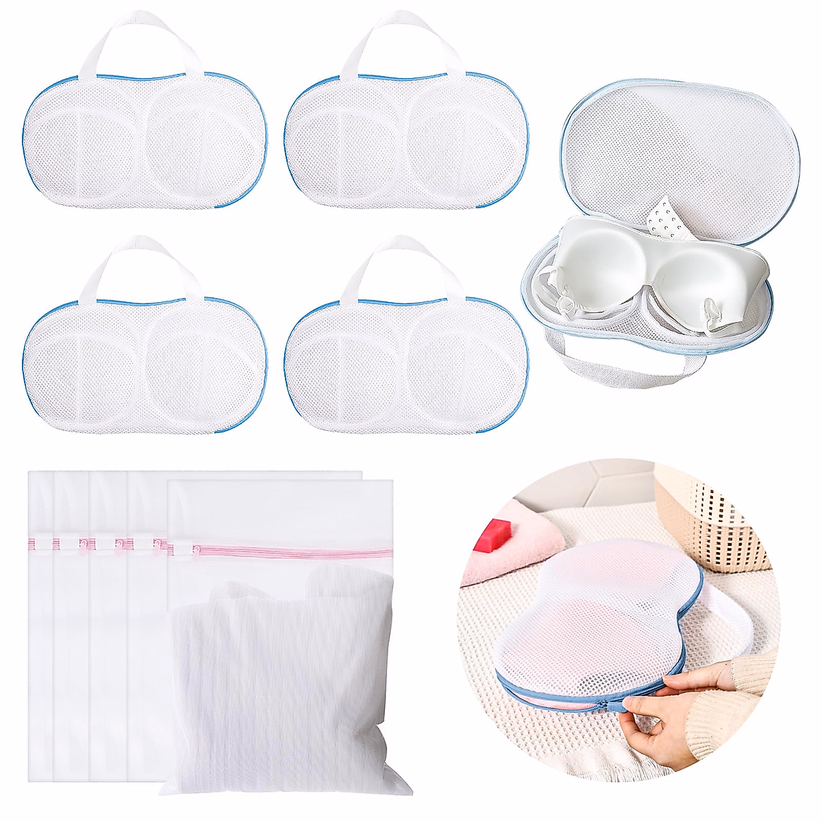 Bra Washing Bags for Laundry, 5 Pcs Bra Laundry Bags for Washing Machine and 5 Pcs Honeycomb Mesh Laundry Bags, Lingerie Bags for Washing Delicates, Bra Washer Protector for Laundry