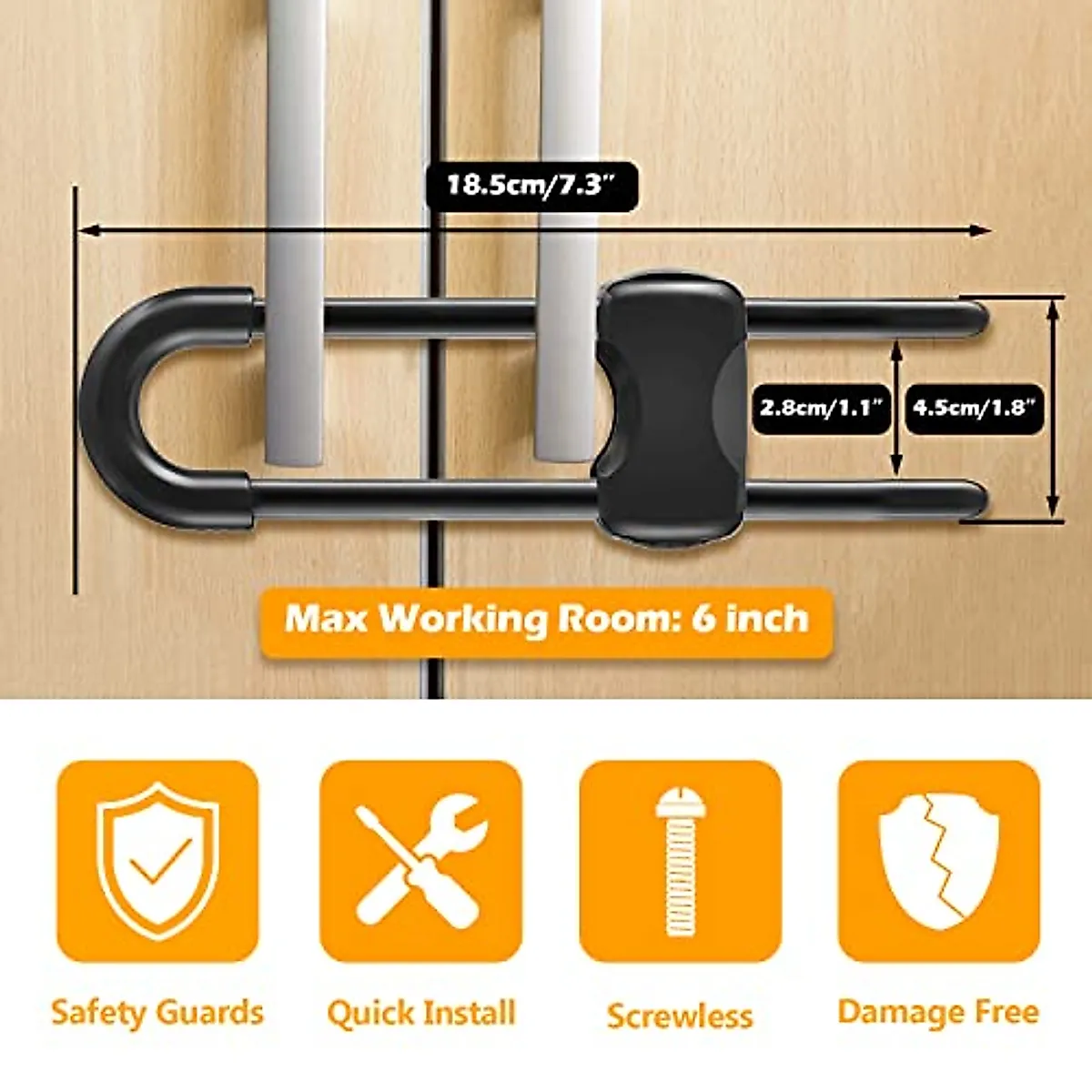 10 Pack Cabinet Locks for Babies, Baby Proofing Cabinet Locks, Adjustable U-Shaped Sliding Cabinet Child Safety Locks Childproof Latches for Knob Handles on Kitchen Storage Door Closet Dresser (Black)