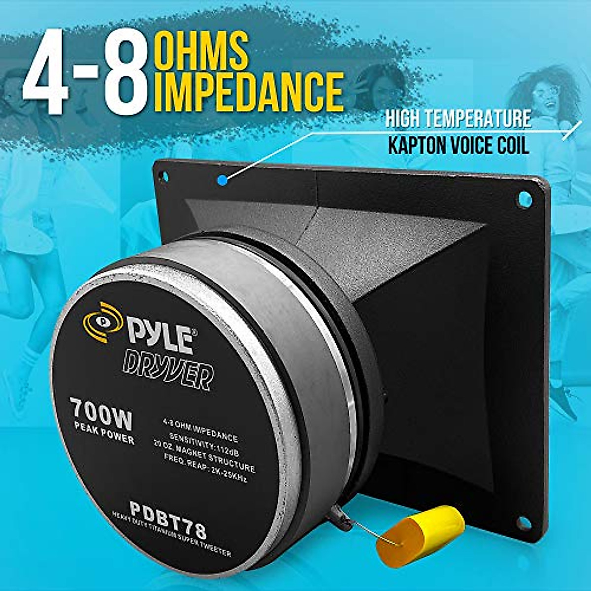 Pyle 2 Inch Car Speaker Tweeter - Heavy Duty 700 Watt High Power Super Titanium Audio Tweeter System w/ Die Cast Aluminum Frame, 2kHz-25 kHz Frequency, 112 dB, 4-8 Ohm, Crossover Capacitor PDBT78
