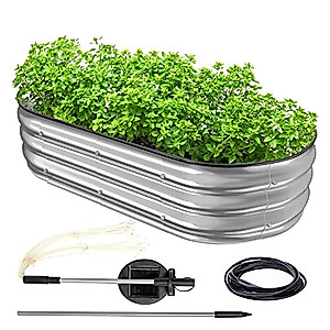 HOOIMA Raised Garden Bed - Rust Proof Galvanized, Reinforced Steel Bottomless Planter for Growing Flowers & Veggies - Adjustable Size to 4ft. Long and 2.1ft. Wide Plus You Get a LED Solar Lamp Light