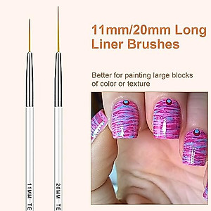TEOYALL Fine Liner Brush, Nail Art Striping Brushes 5/7/9/11/20mm Thin Line Nail Brush Detail Drawing Brush Gel Nail Polish Brush