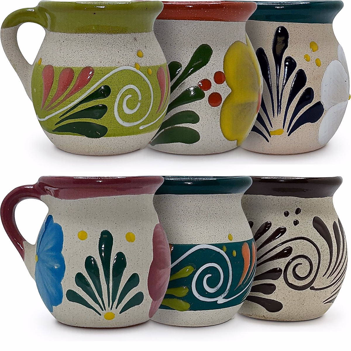 FFX Artesania Mexican Terracotta Coffee Mugs Clay Cups Tazas Para Cafe de Barro Artisan Made EACH MUG UNIQUE Hand Painted Terracotta Cocktail Glasses Tea Decor