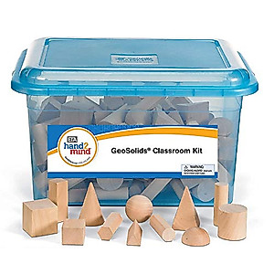 hand2mind Wood Geometric Solid Blocks, 3D Shapes, Classroom Kit (Set of 96)