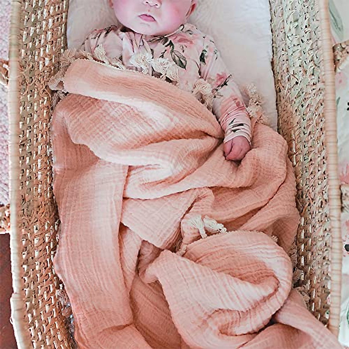 Crane Baby Muslin Swaddle Blanket, Soft Cotton Lightweight Nursery and Stroller Blanket for Baby Boys & Girls, Desert Rose, 30" x 40"