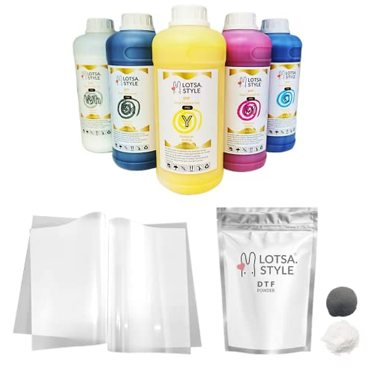 Premium PRO DTF Ink Refill for Inkjet Printers Heat Transfer Film Printing, Large and Wide Format Commercial Edition (250ml x 6, CMYK Wh)