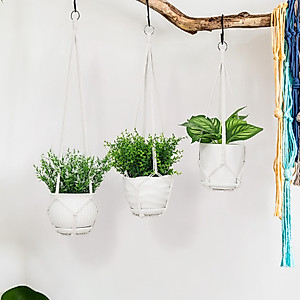 YIBOT 3 Pack Macrame Plant Hanger,35"/29"/23" Plant Hanger Indoor,Handmade Woven Cotton Rope Flower Pot Crochet Plant Holder Stand for Boho Home Decor No Tassels,lIvory