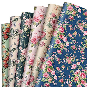 Whaline 12 Sheet Floral Wrapping Paper Vintage Flower Gift Wrap Paper Retro Decorative Art paper for Spring Wedding Baby Shower Birthday DIY Crafts Gift Packing, 19.7 x 27.6 Inch, Folded Flat