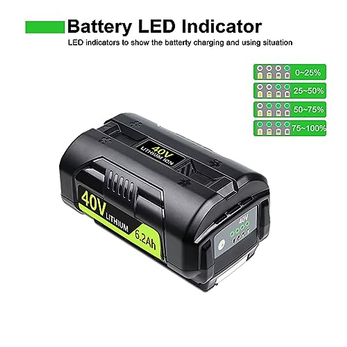 FSKE 6.2Ah OP4026 40V Battery Replacement for Ryobi 40V Lithium Battery OP4026 OP40201 OP40261 OP4030 OP4040 OP40401 OP4050 OP40501 OP4050A OP40601 OP4060A