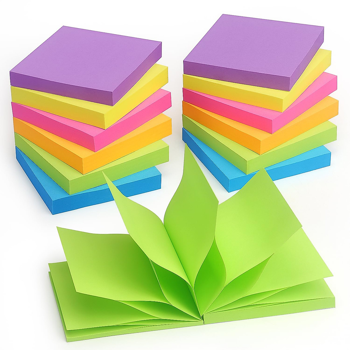 Pop Up Sticky Notes 3x3 inch Bright Colors Self-Stick Pads 12 Pads/Pack 100 Sheets/Pad Total 1200 Sheets
