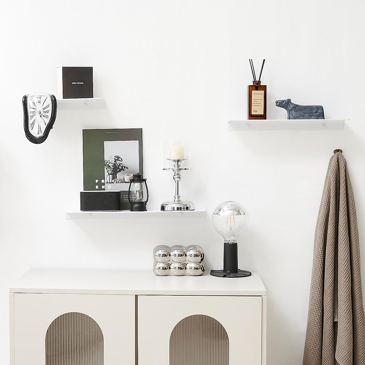 JOOM White Metal Wall Floating Shelf - Metal Wall Shelf- Small Bathroom Shelf-Display Shelves for Wall Storage (White, 16 in)