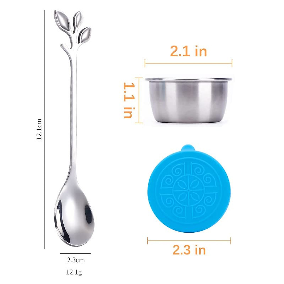 Salad Dressing Container to Go, 6x1.6 oz Reusable Small Containers with Lids and Leaf Spoons, Sauce Containers for Lunch Box, 18/8 Stainless Steel Condiment Cup, Easy Open, Leakproof Dipping Sauce Cup