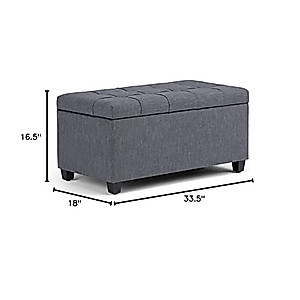 SIMPLIHOME Sienna 34 inch Wide Rectangle Lift Top Storage Ottoman Bench in Slate Grey Tufted Linen Look Fabric, Footrest Stool, Coffee Table for the Living Room, Bedroom and Kids Room, Traditional