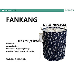 FANKANG Storage Basket, Nursery Hamper Canvas Laundry Basket Foldable with Waterproof PE Coating Large Storage Baskets for Kids Boys and Girls, Office, Bedroom, Clothes,Toys（navy anchor）