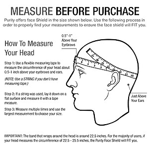 Purity Protective Safety Face Shields for Adult Size (Pack of 6) Full PET Transparent Material with Built-in Slide Adjuster Elastic Strap Band