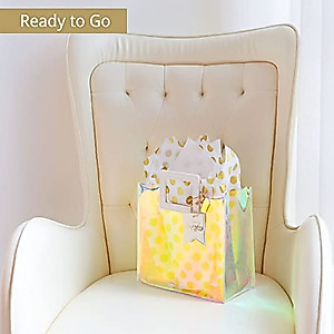 VUOJUR 8.3'' Holographic Reusable Small Gift Bag with Tissue Paper and Happy Birthday Gift Tag for Women Girls Mother Birthday Bag