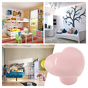 Qjaiune 2pcs Ceramic Cabinet Knobs Pink Drawer Knobs, Heart Shaped Dresser Knobs Cute Kitchen Cabinet Pull Handles, Small Vanity Knobs Hardware Closet Cupboard Knobs for Kids Girls Children's Bedroom