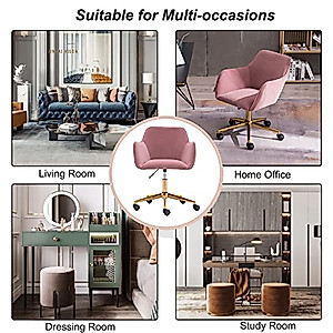 Yoluckea Modern Velvet Swivel Office Chair, Adjustable Height, Ergonomic Design, Cute Desk Chair for Home Office, Pink