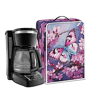 Flashideas Pink Butterfly Coffee Machine Dust Cover Dust Protection Coffee Maker Appliance Cover for Kitche with Top Handle Home Kitchen Decor Tabletop Decorations Gifts for Friends
