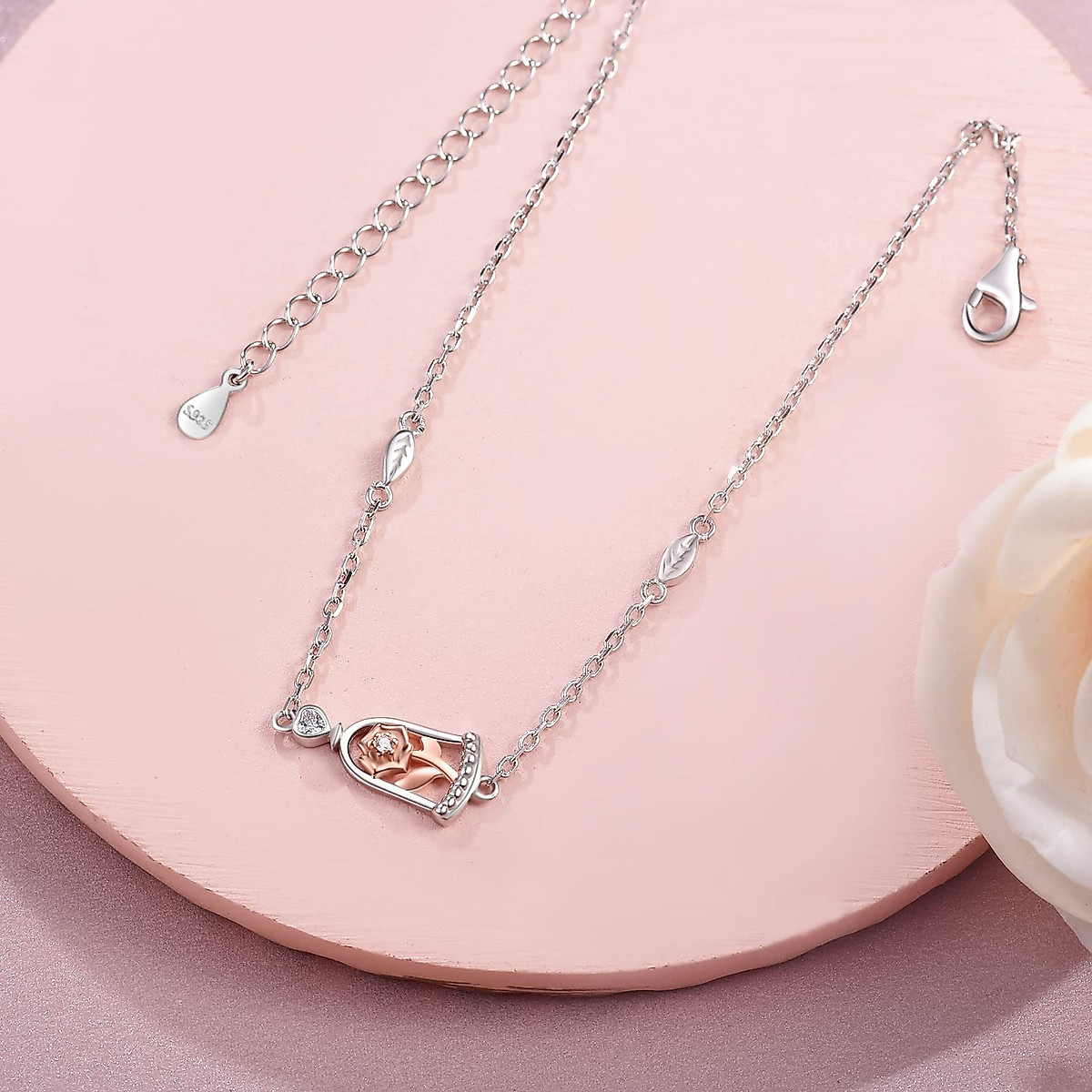 JXJL Friendship Bracelets for Women - 925 Sterling Silver Rose Flower Bracelet Jewelry Birthday Xmas Gifts for Wife Mom Daughter (6)