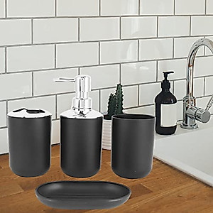 Gazechimp Plastic Bathroom Accessories Set Toothbrush Holder Soap Dispenser Soap Dish Countertop Decor for Dormitory, Black