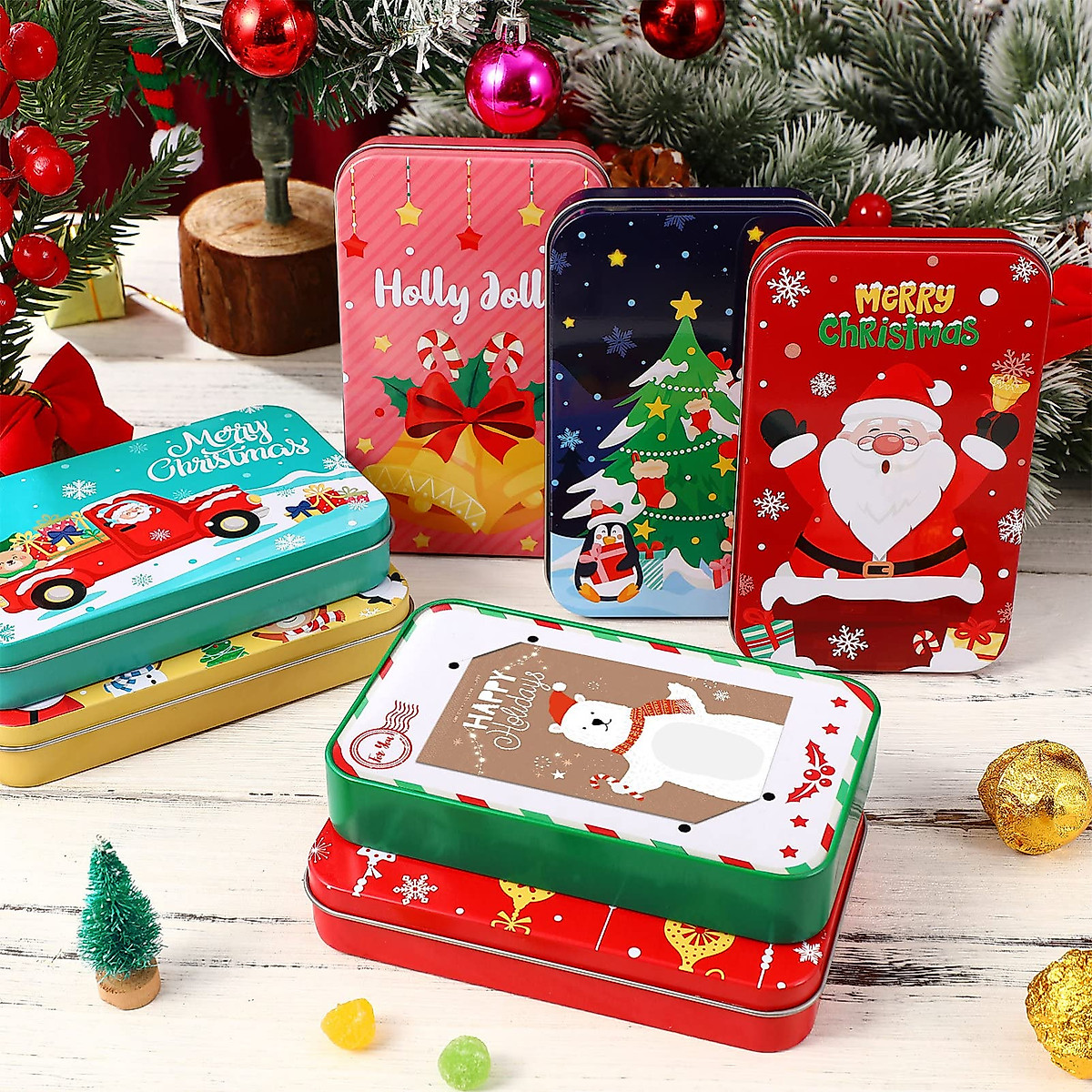 Christmas Gift Card Holder Boxes: 8PCS Gift Card Holder with Lids and Greeting Card Holiday Tins Holders for Christmas Party Favors