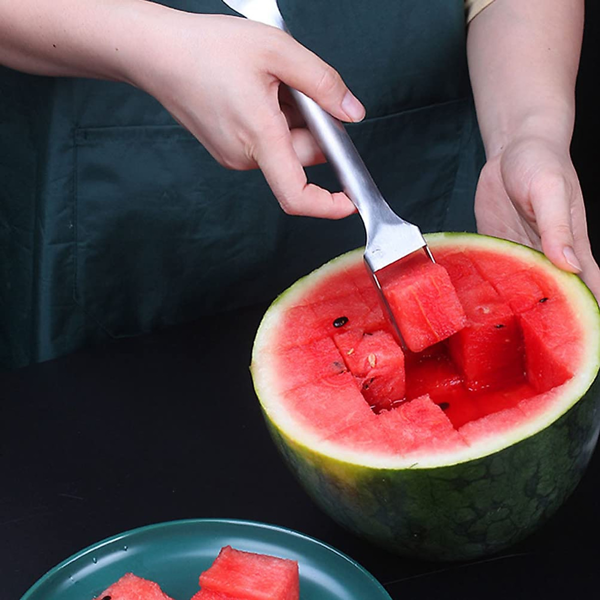 DOITOOL Watermelon Slicer Cutter 2 Pack, 2- in- 1 Watermelon Fork Slicer, Summer Watermelon Fruit Cutting Fork, Stainless Steel Fruit Forks Slicer Knife for Family Parties Camping