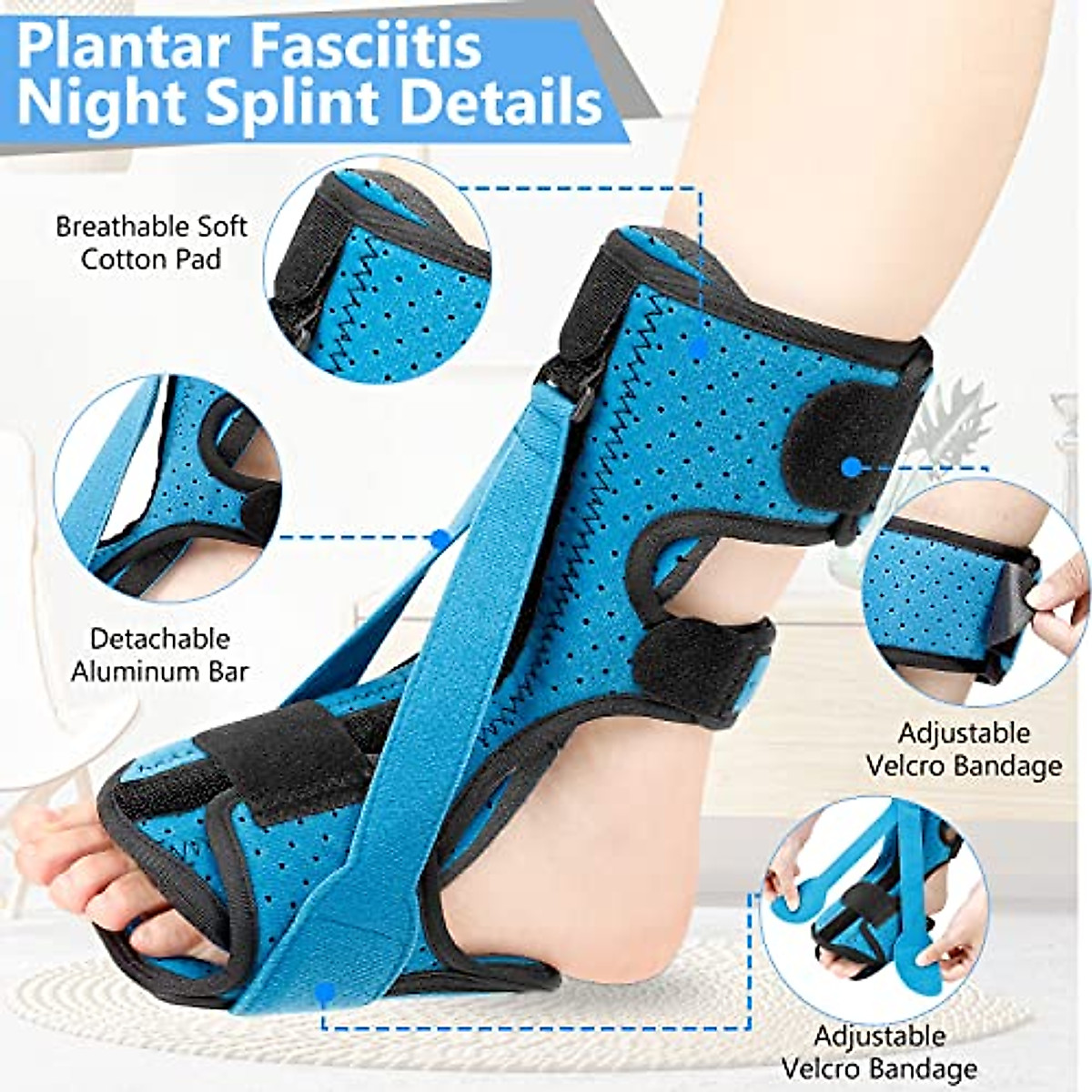 WOSHSHEN Plantar Fasciitis Night Splint, Adjustable Plantar Fasciitis Relief Night Splint for Women & Men, Relief Brace for Plantar Fasciitis Relief, Achilles Tendonitis and Foot Drop (Black, Large)