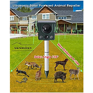 Animal Repellent Outdoor,Ultrasonic Pest Repeller with Motion, Light Sensor and Sound for Cat/Birds/Deer/Skunk/Rat/Squirrel. Deterrent Devices for Yard, Garden, Farm or Patio