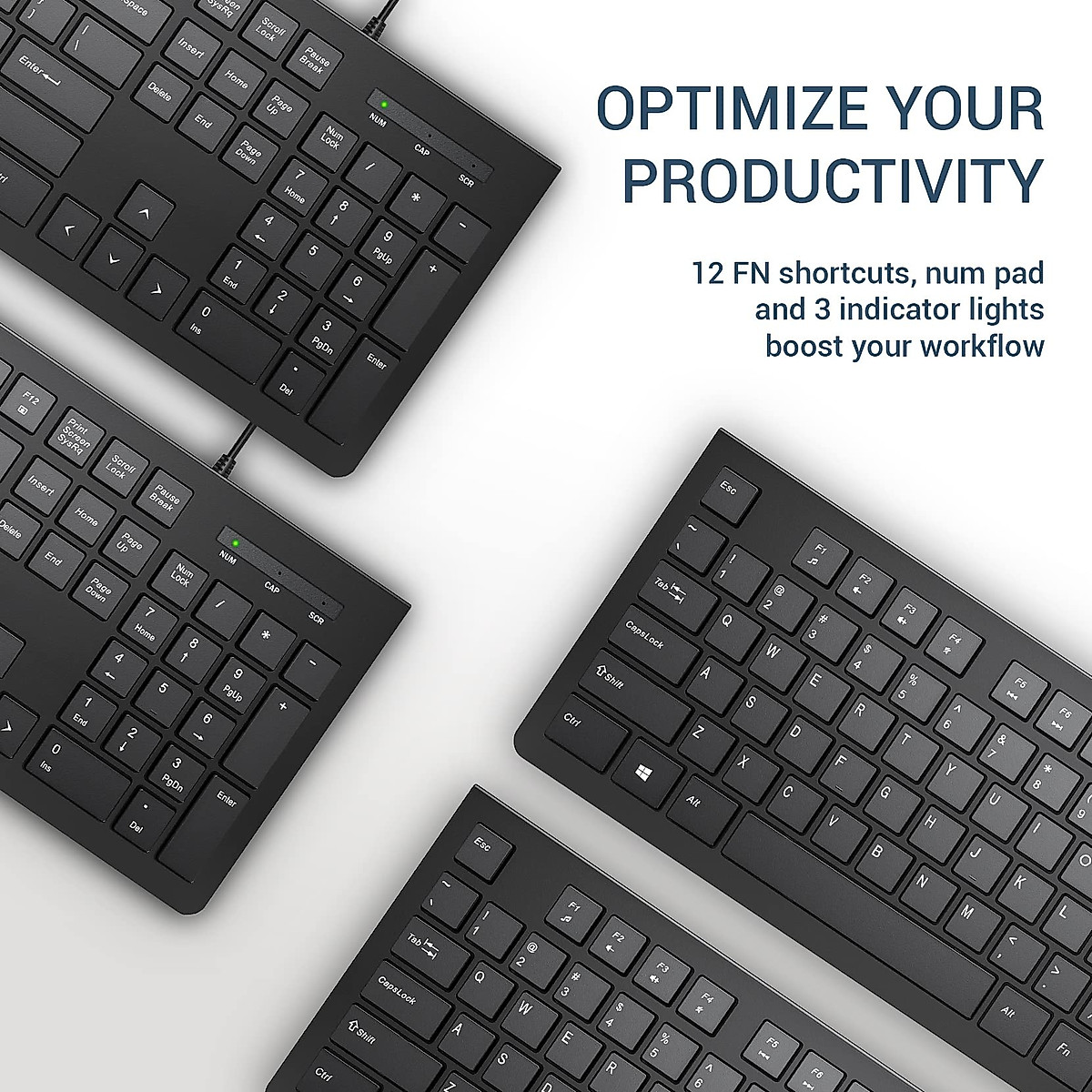 Computer Keyboard Wired, Plug Play USB , Low Profile Chiclet Keys, Large Number Pad, Caps Indicators, Foldable Stands, Spill-Resistant, Anti-Wear Letters for Windows Mac PC Laptop, Full Size