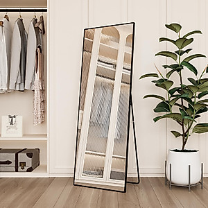 Full Length Full Body Mirror Wall Mirror Standing Mirror with Aluminum Alloy and Rectangle Design for Bedroom Living Room, 65” X 24” Black