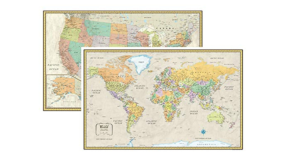 Wall Map Set - USA & World | 32x50 Inches | Classic Edition