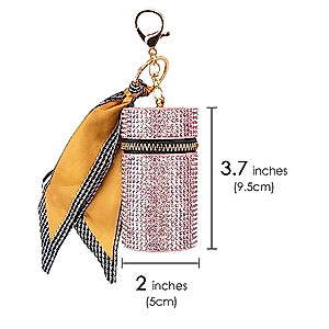 Adorila 2 Pack Lipstick Case Keychain, Leather Diamond Lip Gloss Holder, Travel Lipstick Organizer for Purse Perfume Fingernail Polish (Black & Pink)