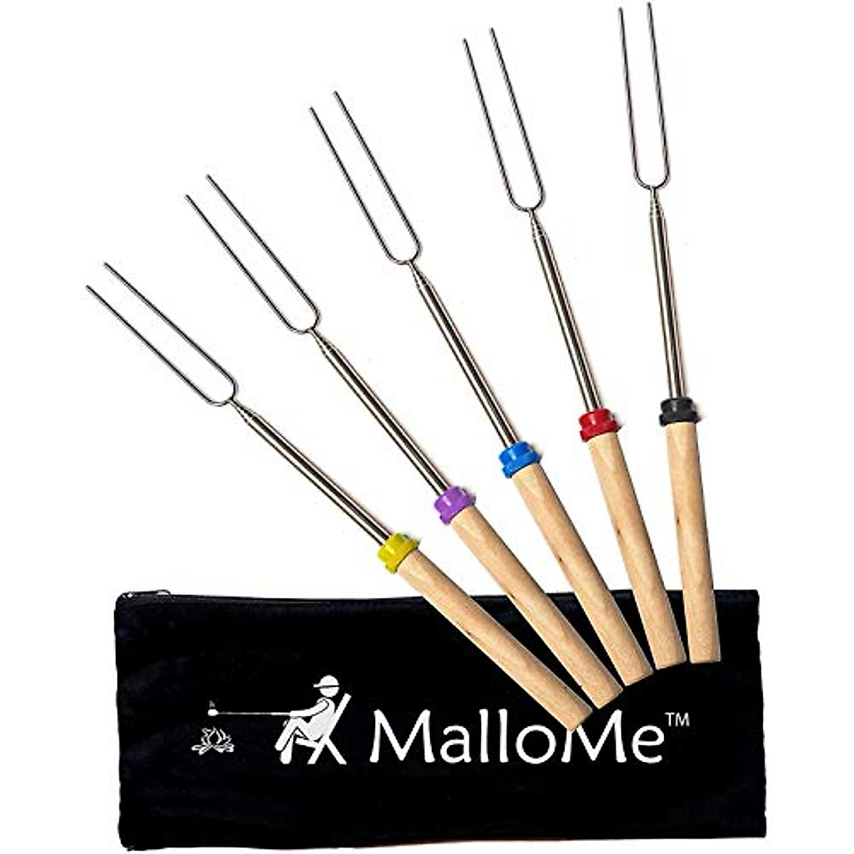 MalloMe Marshmallow Roasting Sticks - Smores Skewers for Fire Pit Kit - Hot Dog Camping Accessories Campfire Marshmellow 32 Inch Long Fork - 5 Pack