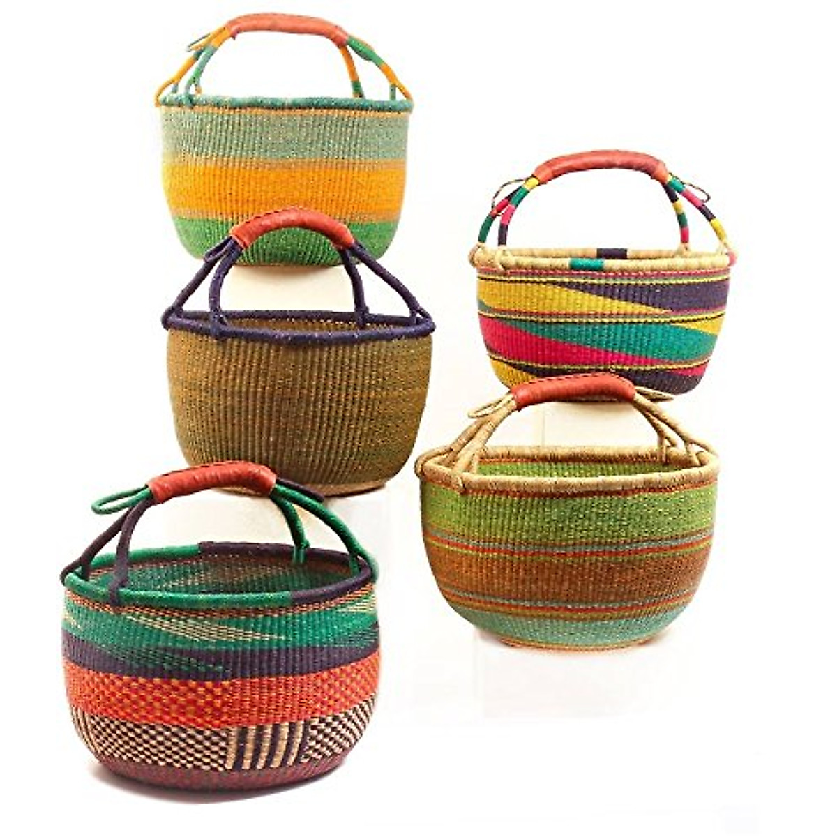 Large African Basket | Round Bolga Basket | Ghana Basket (ASSOR / COLORS VARY) 14”-16”