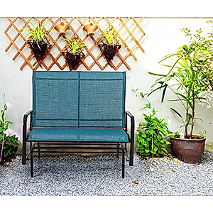 MFSTUDIO 2 Seats Outdoor Patio Swing Glider with Higher Backrest,Double Rocking Loveseat Chair with Comfortable Sling Mesh Fabric, Steel Frame,Blue