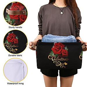 ALAZA Valentine's Day Rose Floral Black Foldable Storage Box Storage Basket Organizer Bins with Handles for Shelf Closet Living Room Bedroom Home Office 2 Pack