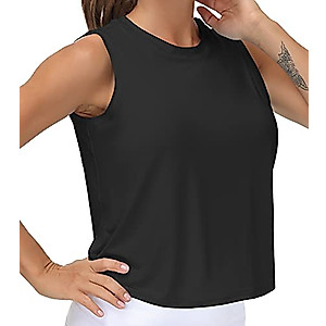 Ice Silk Workout Tops for Women Quick Dry Muscle Gym Running Shirts Sleeveless Flowy Yoga Tank Tops (Black, Small)