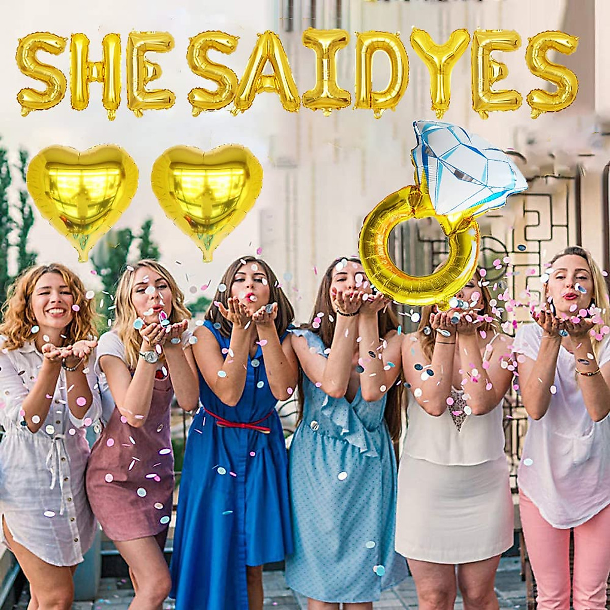 KUNGOON She Said Yes Banner Balloons,Funny Balloon for Wedding Engagement Bridal Shower Bachelorette Hen Party Decoration,Diamond Ring Foil Sign Photo Props.(Gold)