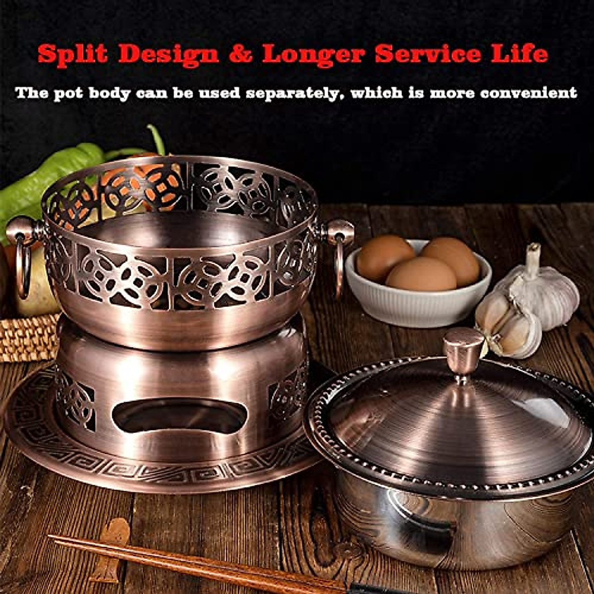 Chafing Dish Buffet Stainless Steel Food Warmer - Soup Pot Cookware with Alcohol Lamp - Shabu-Shabu Chinese Hot Pot -Great for Entertaining Restaurant (Color : Copper)