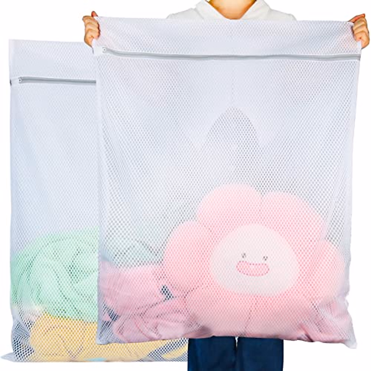 Vivifying Mesh Laundry Bags, 2 Pack Extra Large Honeycomb Laundry Bags Mesh Wash Bags for Coats, Stuffed Toys, Blanket, Sweater, Delicates Clothes