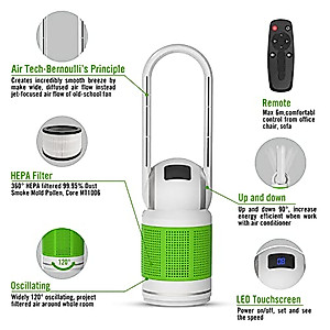 Mitcent Bladeless Tower Fan 32 Inch with HEPA Filter, Fan and Air Purifier in One, White (MT1005)