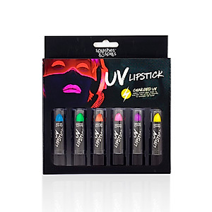 splashes & spills UV Blacklight Lipstick - 6 Color Variety Pack, 3.7g - Day or Night Stage, Clubbing or Costume Makeup