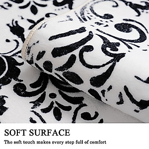 GEMBED Washable Area Rug 5x7 - Soft Non-Slip Floral Area Rug, Non Shedding Low Pile Washable Carpet for Living Room Bedroom Dining Room - Dark Black/White, 5'x7'