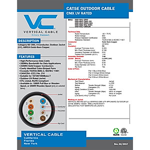 Vertical Cable Cat5e, 350 Mhz, UTP, UV Jacket, Outdoor, CMX, 1000ft, Bulk Ethernet Cable, White