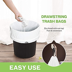 1.6 Gallon/220pcs Strong Drawstring Trash Bags Garbage Bags by Teivio, Bathroom Trash Can Bin Liners, Code b fit 6 Liter, Small Plastic Bags for home office kitchen